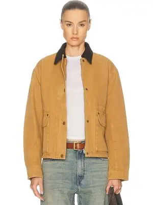 Acne Studios Canvas Wash Jacket With Leather Collar - Rust Brown